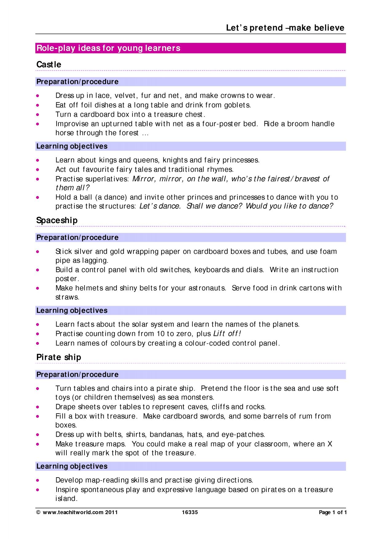 Let's pretend – role-play story ideas | Teachit